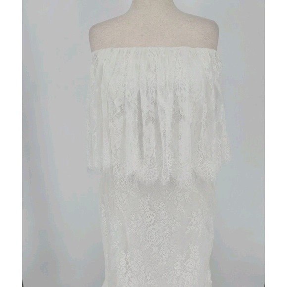 Handmade | Dresses | White Lace Off Shoulder Wedding Dress Train Boho ...